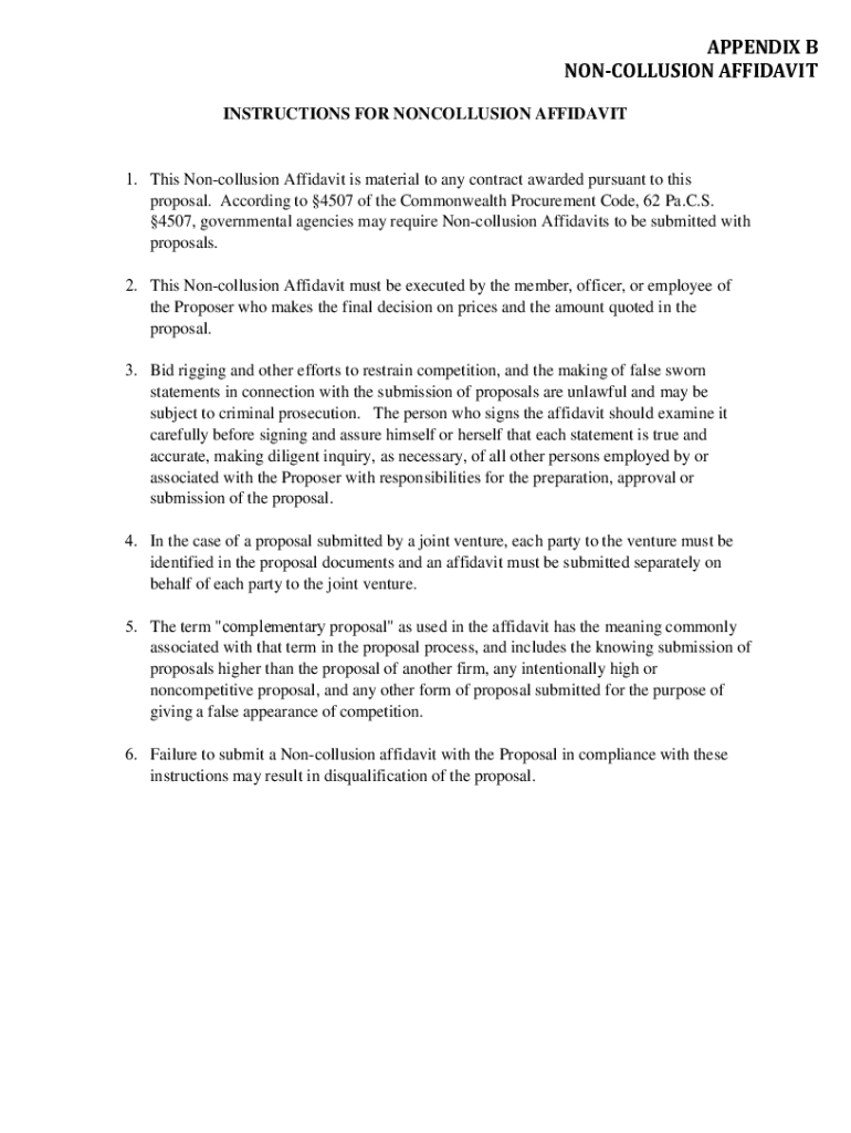 Fillable Online 23 Printable completed non collusion affidavit Forms ...