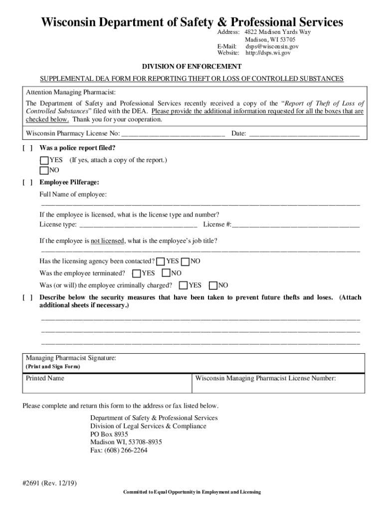 Fillable Online dsps wi DSPS Pharmacy (In State) - Wisconsin Department ...