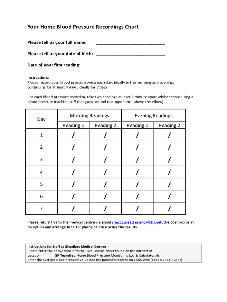 Home Blood Pressure Diary - Fill Online, Printable, Fillable, Blank ...