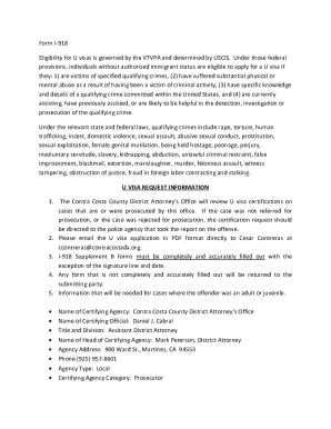 Fillable Online Form I-918 Eligibility for U visas is governed by the ...