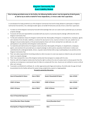 Fillable Online Swimming Pool Liability WaiverLiability Waiver ...