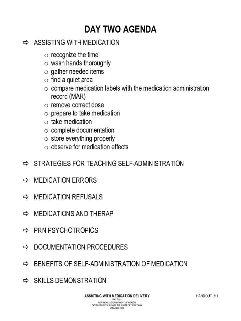 Fillable Online ASSITING WITH MEDICATION DELIVERY. DAY 2 HANDOUT Fax ...