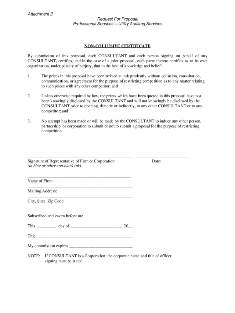 Fillable Online Non-Collusive Certificate Fax Email Print - pdfFiller