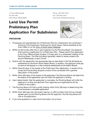 Fillable Online Preliminary Plan Application for Subdivision Fax Email ...