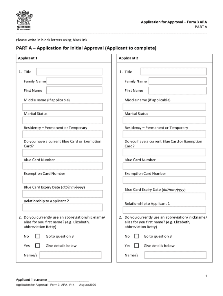 Fillable Online Application for approval - Form 3 APA. Form Fax Email ...