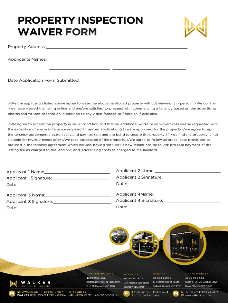 Fillable Online PROPERTY INSPECTION WAIVER FORM Fax Email Print - pdfFiller