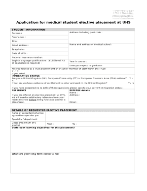 Application medical student elective Doc Template | pdfFiller