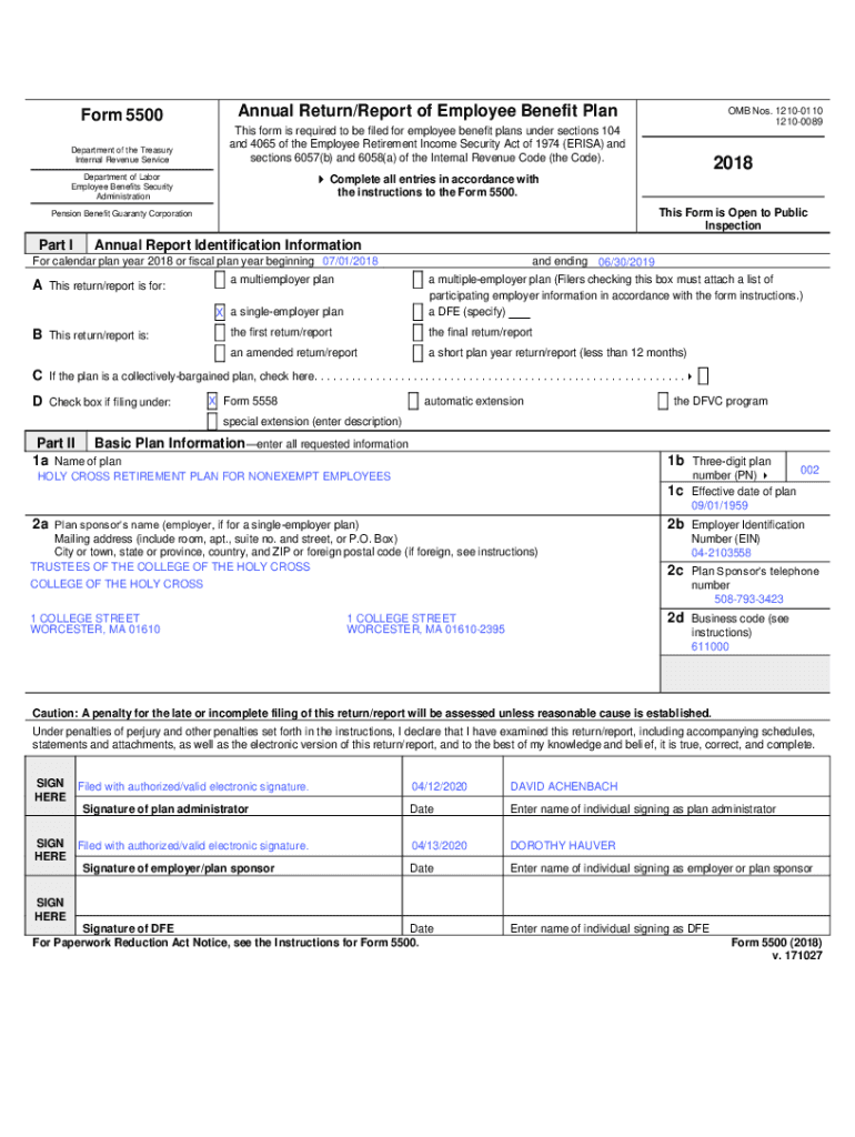Fillable Online 2020 Form 5500 - Fill and Sign Printable Template ...