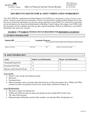 Fillable Online insidemcc mchenry 2019-20 Untaxed Income and Asset Verification Worksheet. 2019 ...
