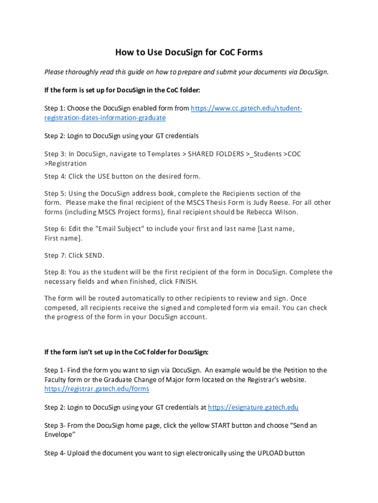 Fillable Online How to Use DocuSign for CoC Forms - College of ...