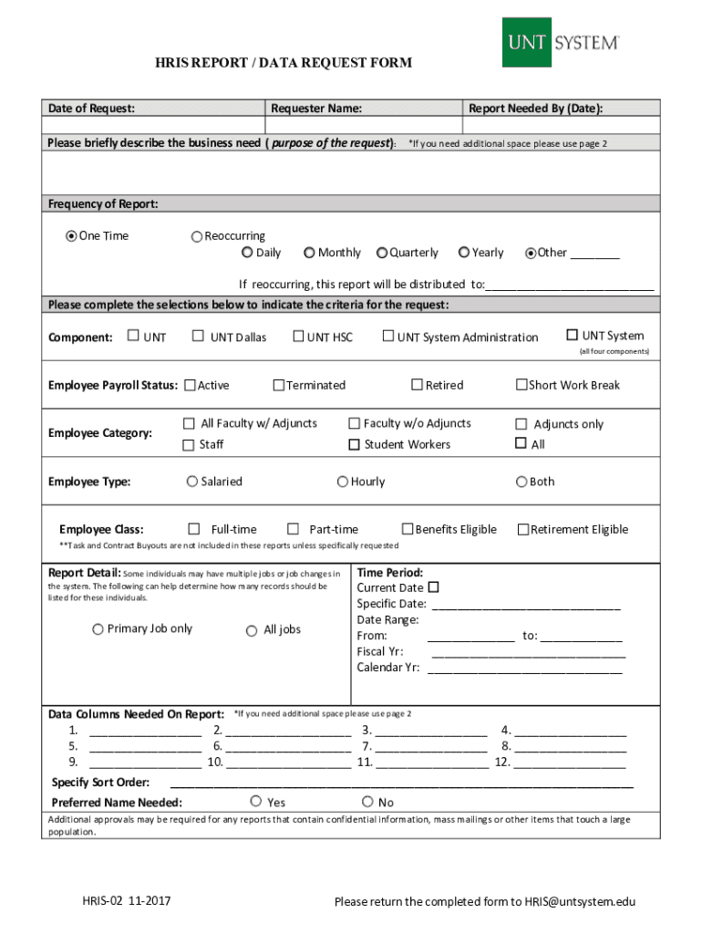 Fillable Online HRIS Query Request Form10.05.17 - for PDF Fax Email ...