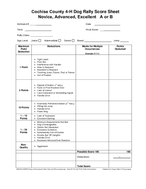 Fillable Online extension arizona 4-H Dog Rally Score Sheet --.doc Fax ...