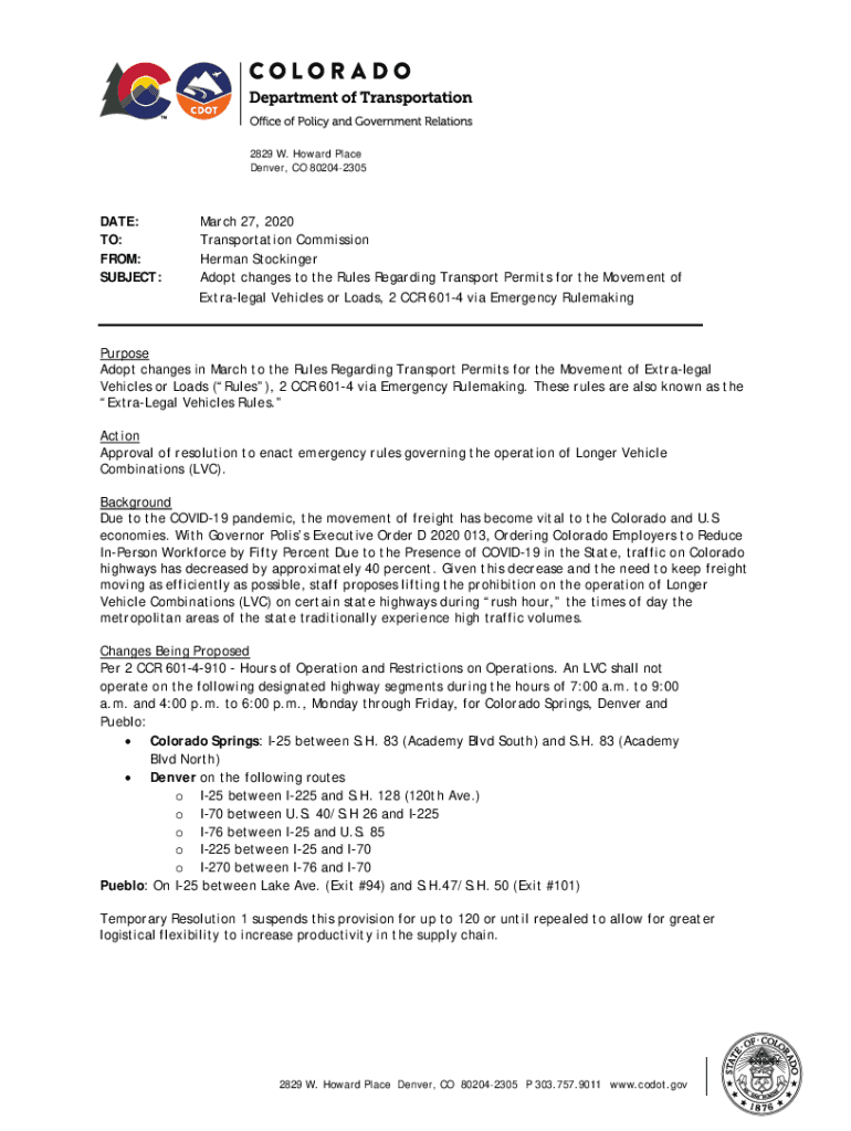 Fillable Online DATE: March 27, 2020 TO: Transportation Commission FROM ...