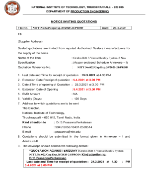 Fillable Online NOTICE INVITING QUOTATIONS To - National Institute of ...