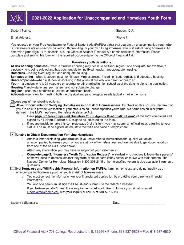 Fillable Online unaccompanied homeless youth verification form ...