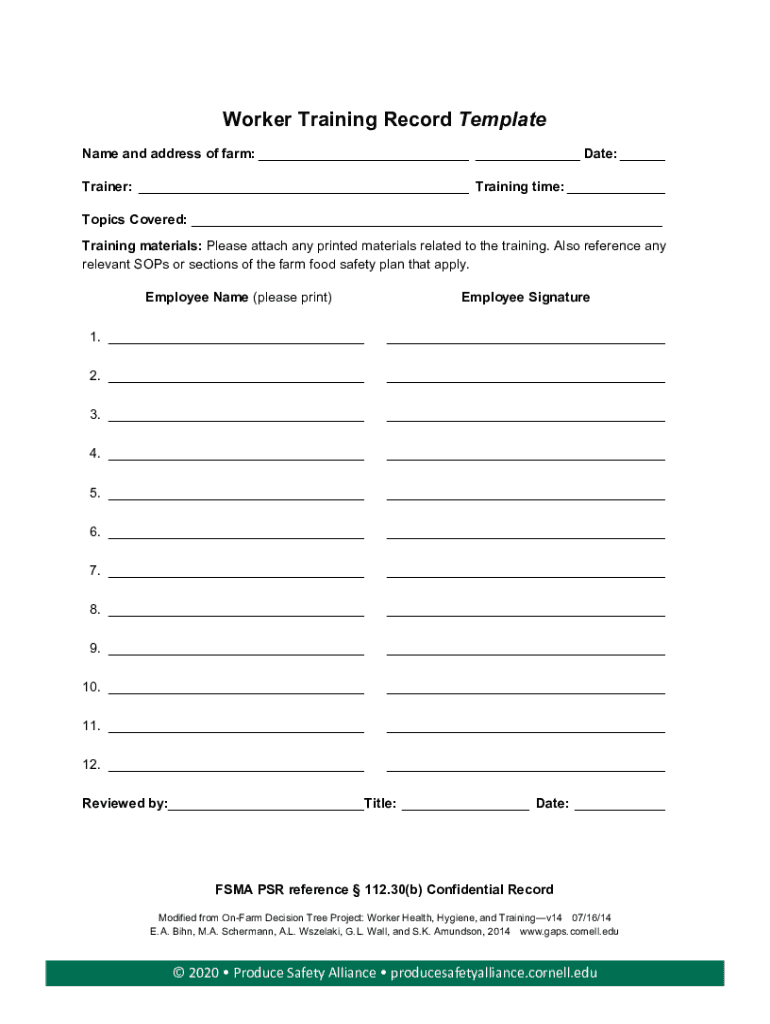 Fillable Online psla umd Worker Training Record Template - UMD Fax ...