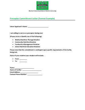 Fillable Online Preceptor Commitment Letter Example - Marshall ...