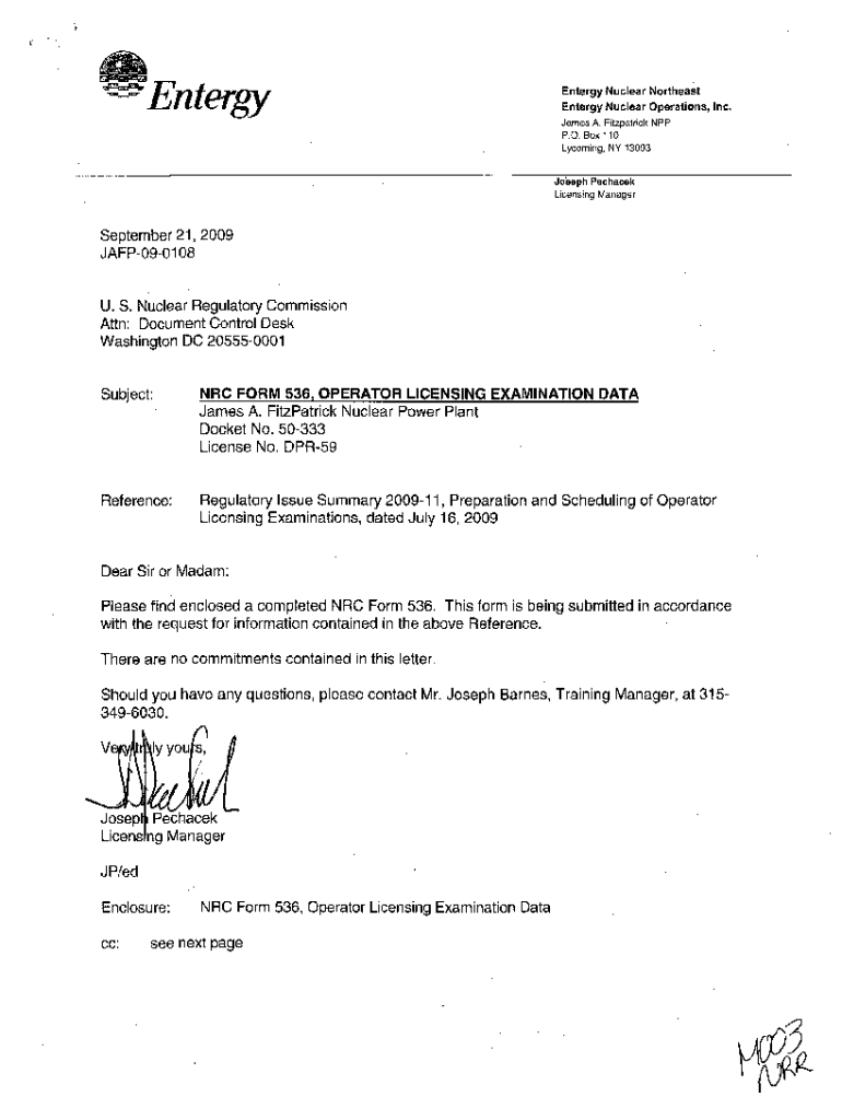 Fillable Online Submittal of NRC Form 536, Operator Licensing ...