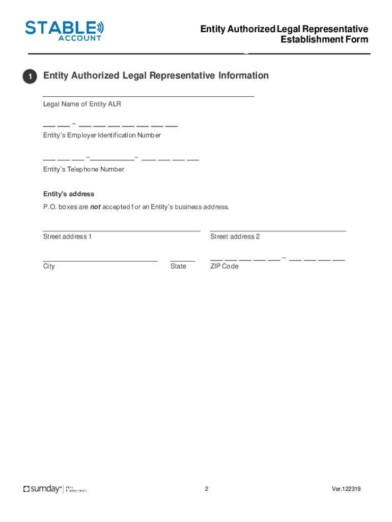 Fillable Online Entity Authorized Legal Representative Establishment ...
