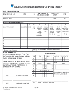 Educational Assistance Reimbursement Request and Repayment Agreement Doc Template | pdfFiller