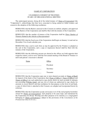 Fillable Online UNANIMOUS CONSENT OF TRUSTEES Fax Email Print - pdfFiller