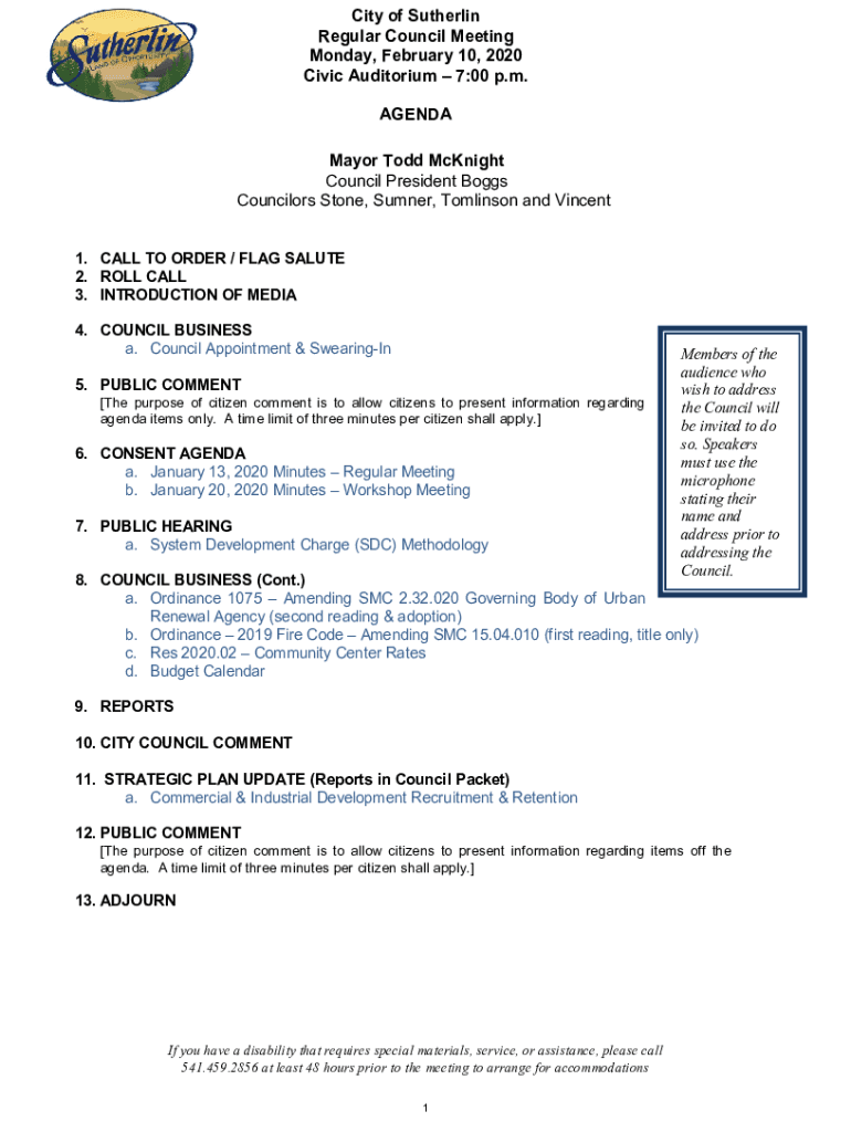 Fillable Online Mayor Todd McKnight Council President Boggs Councilors ...