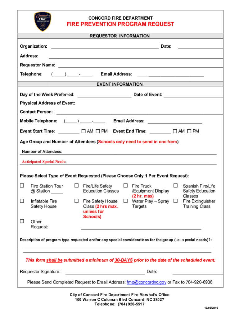 Fillable Online Fire Prevention Program Request Form with inflatable ...