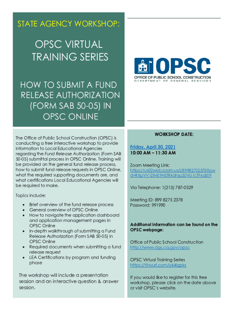 Fillable Online OPSC Virtual Training Series - Fund Release ...