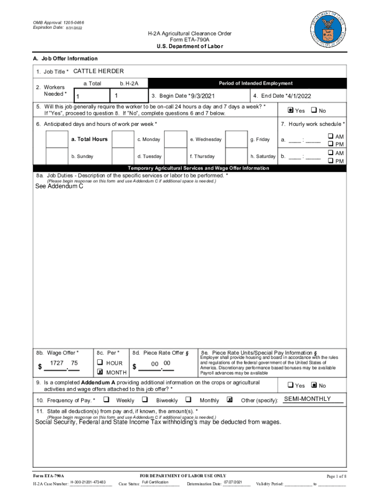 Fillable Online Fillable Online Form ETA-790A FOR DEPARTMENT OF LABOR ...