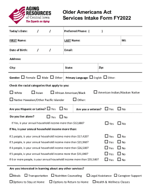 Fillable Online Older Americans Act Services Intake Form FY2022 Fax ...