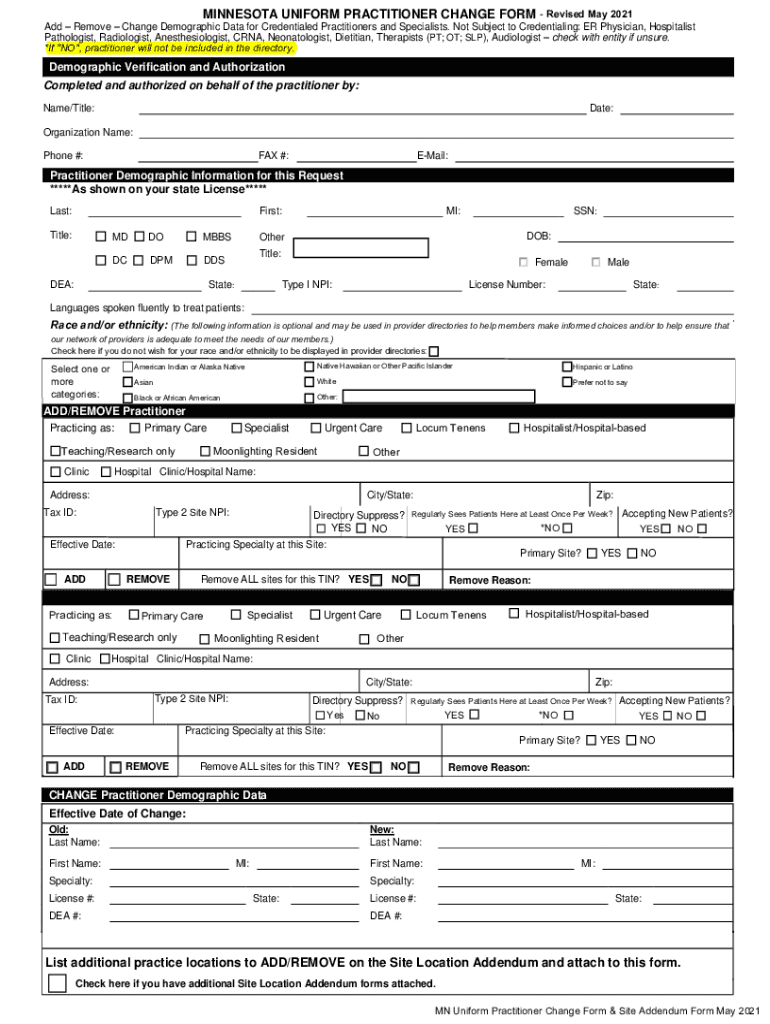 Fillable Online mn uniform practitioner change form Fax Email Print ...