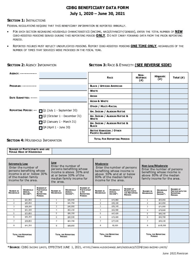 Fillable Online Updated* CDBG Beneficiary Data Form PY46(PDF, 705KB ...