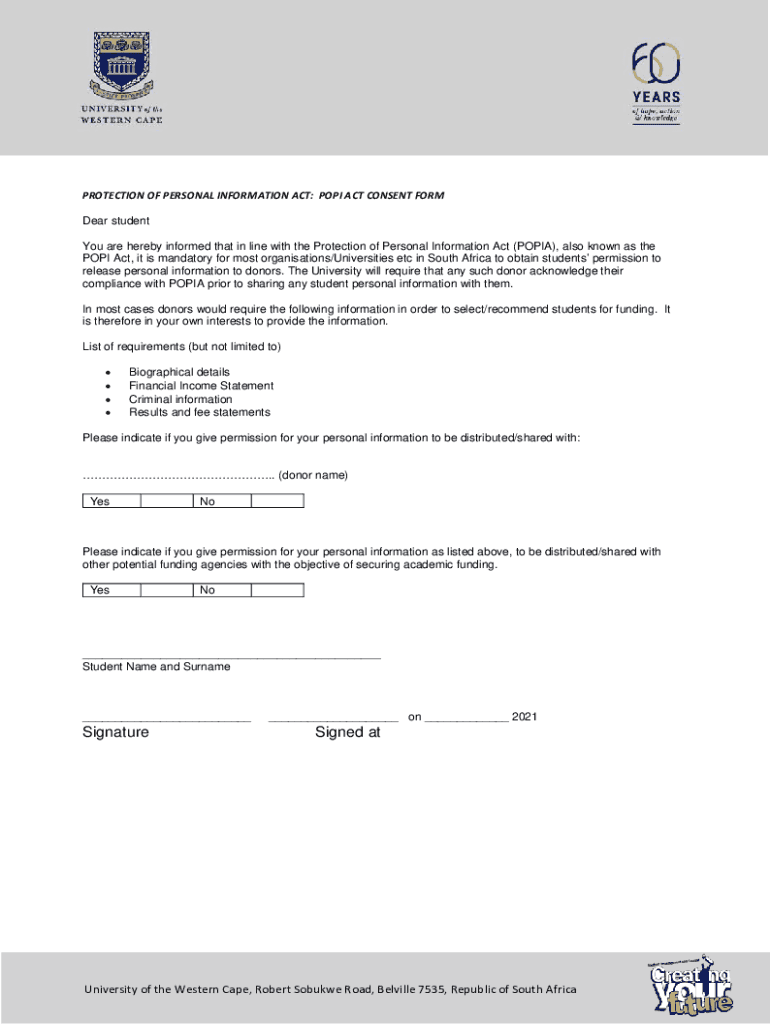 Fillable Online PROTECTION OF PERSONAL INFORMATION ACT: POPI ACT ...