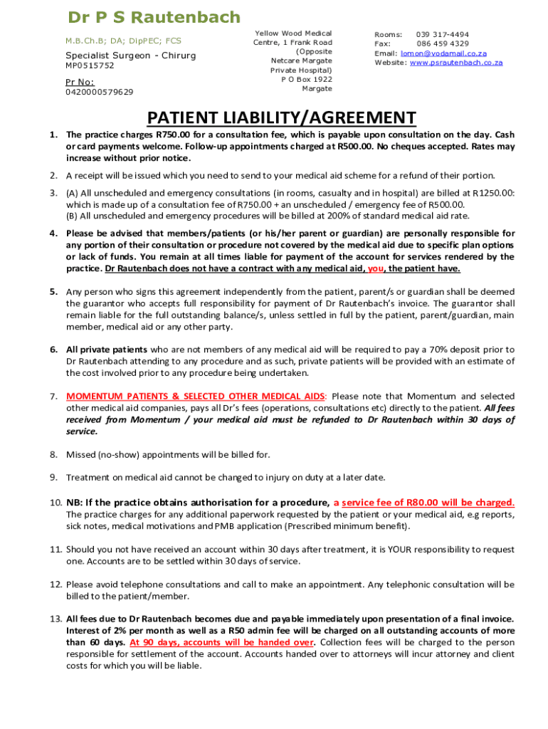 Fillable Online Dr Rautenbach Margate - Fill Online, Printable ...