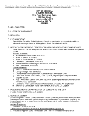 Fillable Online CITY OF MENASHA COMMON COUNCIL First ... - Menasha ...