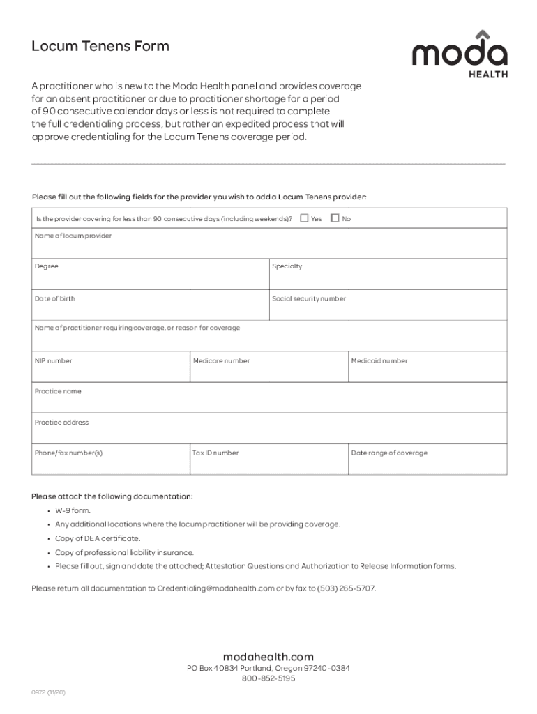 Fillable Online MPR Form Locum Tenens Application (updated November ...