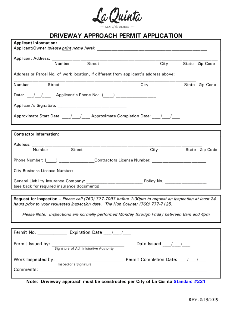 Fillable Online Driveway Approach Permit Application Interactive Form ...