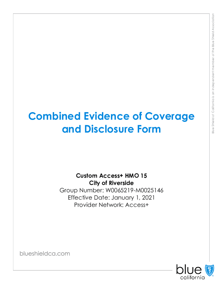 Fillable Online and Disclosure Form Combined Evidence of Coverage Fax ...