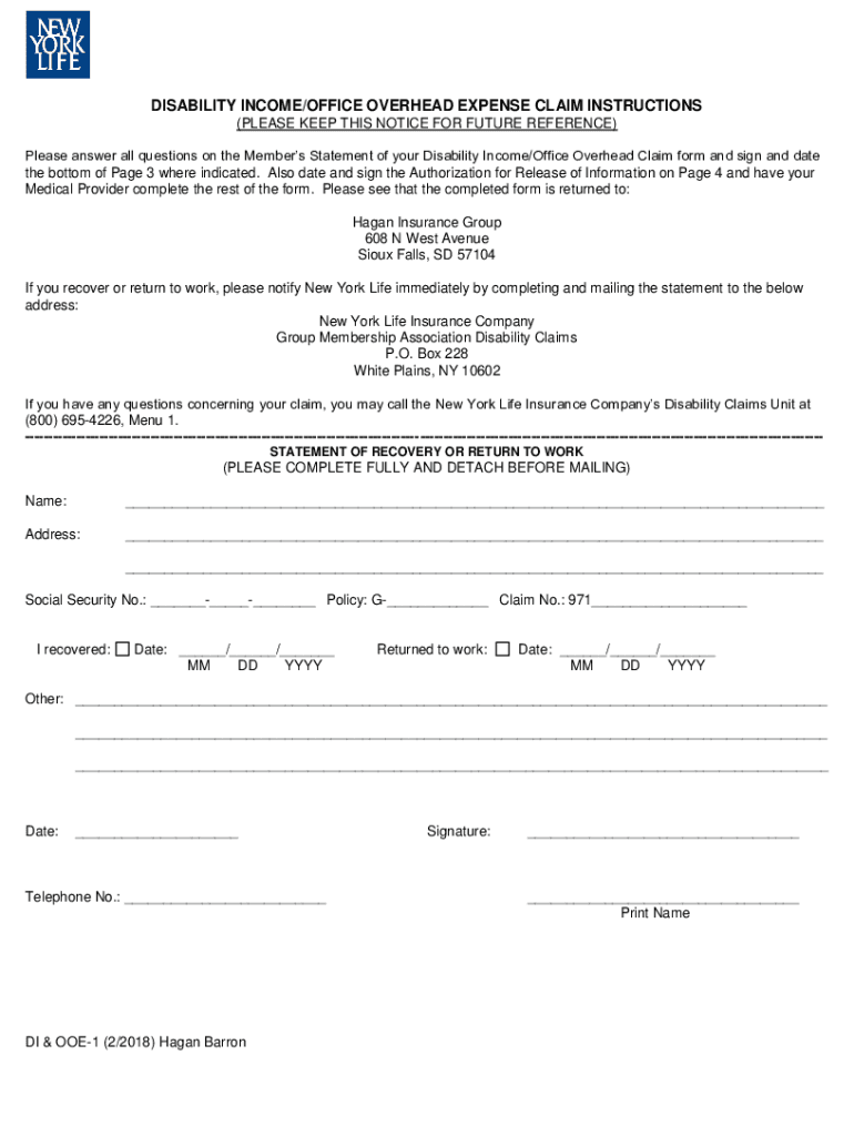 Fillable Online PDF DISABILITY INCOME/OFFICE OVERHEAD EXPENSE CLAIM ...