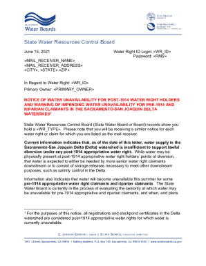 Fillable Online Notice of Water Unavailability and Warning of Water ...