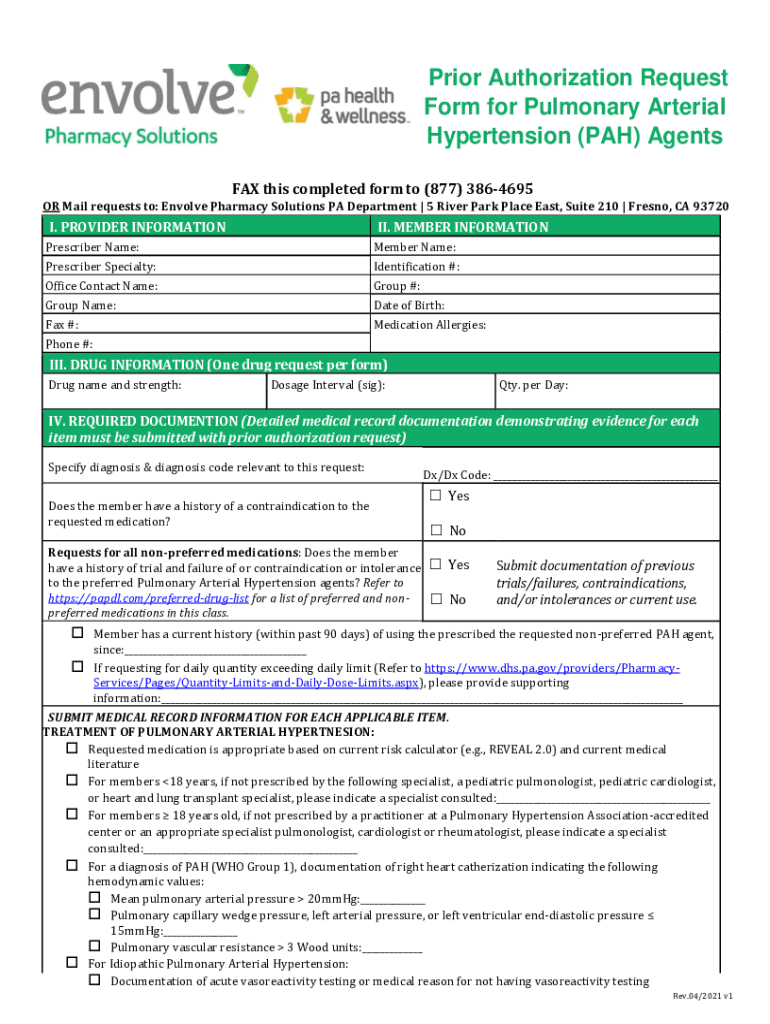 Fillable Online Form for Pulmonary Arterial Fax Email Print - pdfFiller