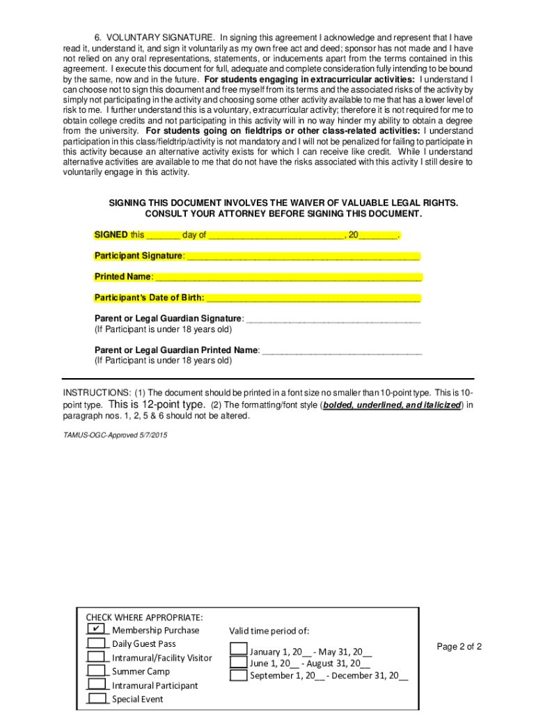 Fillable Online WAIVER, INDEMNIFICATION, AND MEDICAL TREATMENT ...