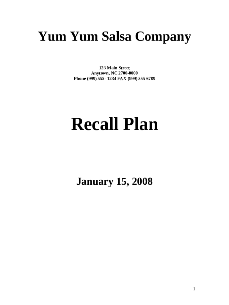 Stans Quality Foods Recall Policy Doc Template | pdfFiller