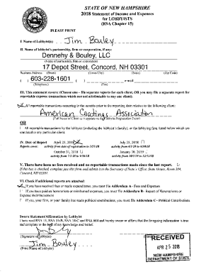 Fillable Online sos nh STATE OF NEW HAMPSHIRE 2018 Statement oflncome ...