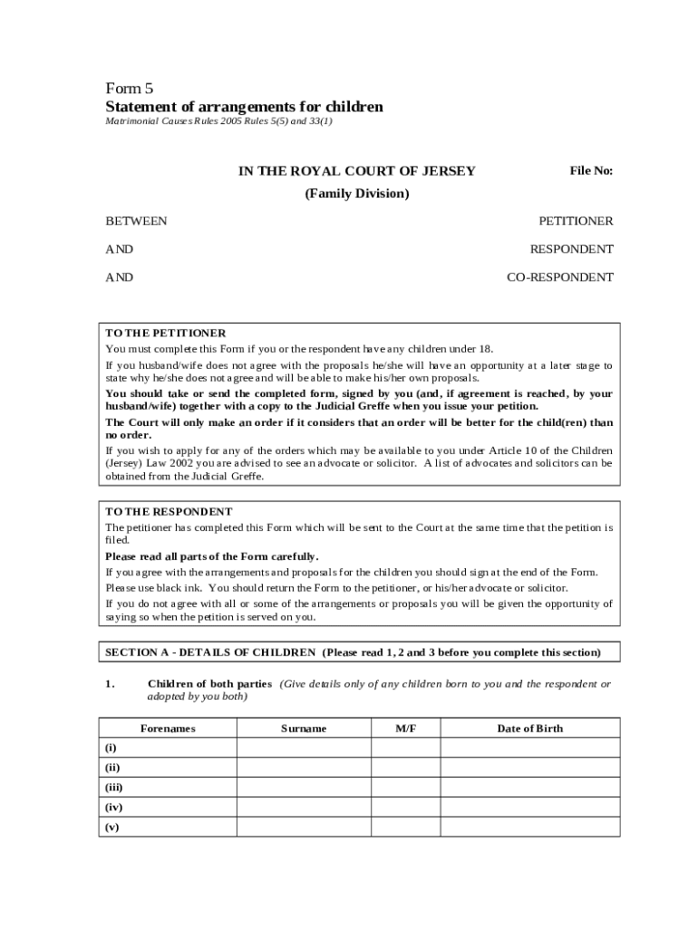 Family Court - 5 Statement of arrangements for children Doc Template ...