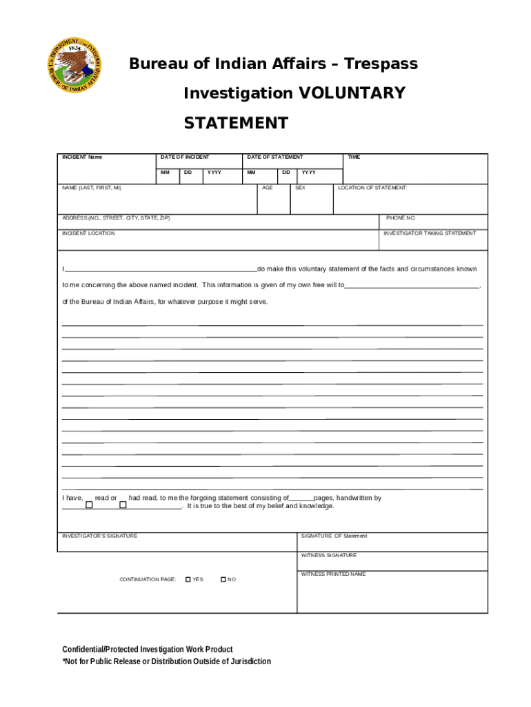 Trespass Voluntary Statement Template Doc Template | pdfFiller