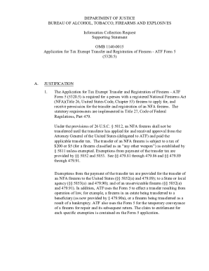 Fillable Online Justification for OMB 1140 0015 (ATF Form 5 (5320 5 ...