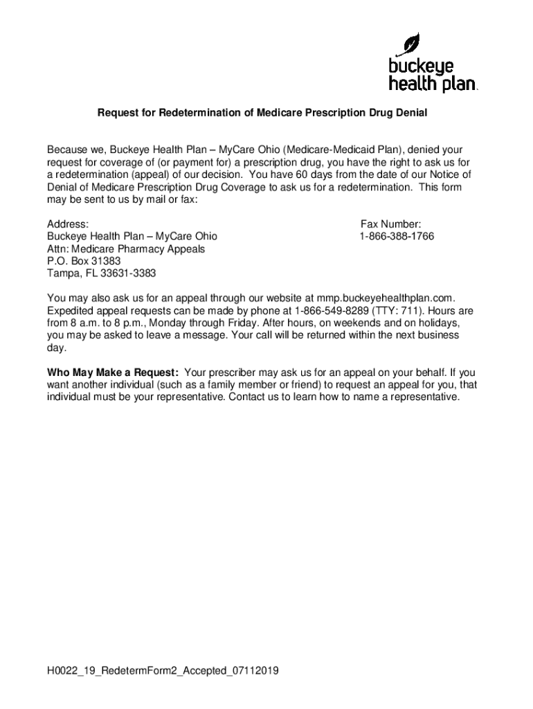 Fillable Online First Level of Appeal: Redetermination by a Medicare ...