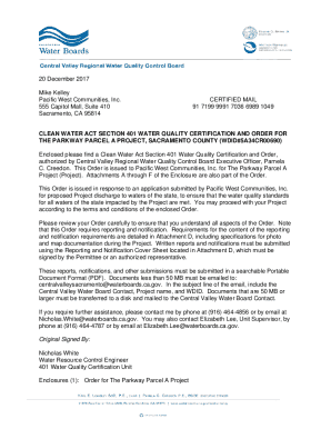 Fillable Online CLEAN WATER ACT SECTION 401 WATER QUALITY CERTIFICATION ...