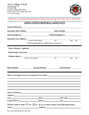 Fillable Online Burial Assistance Application - Central Council of ...